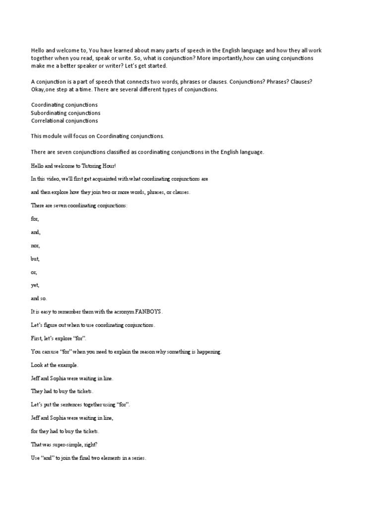 Conjunctions | PDF | Linguistics | Human Communication