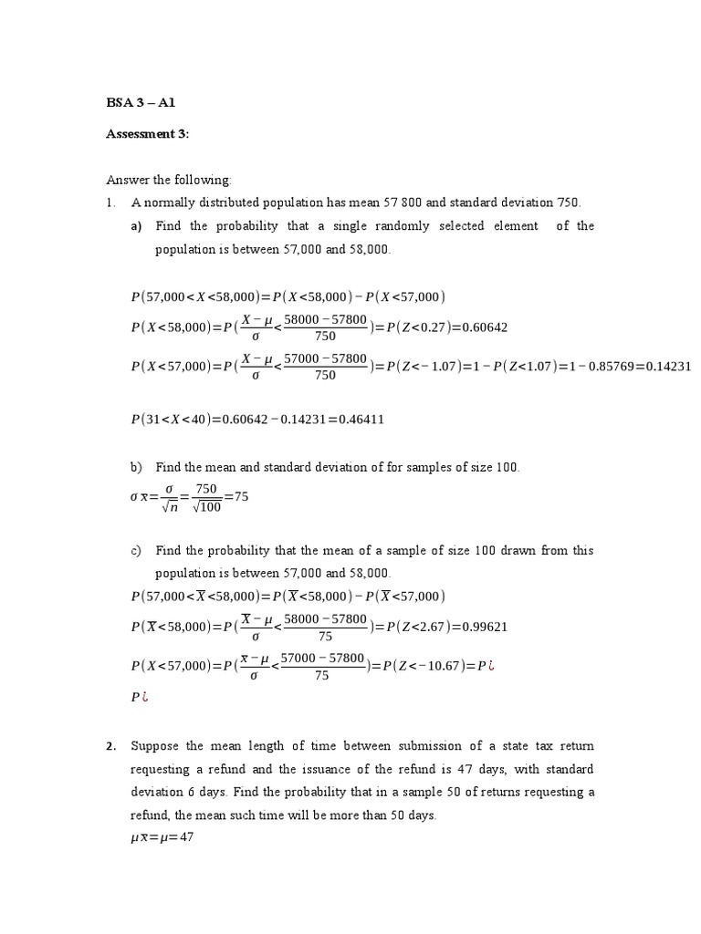 Assessment 3 | PDF | Normal Distribution | Statistical Analysis