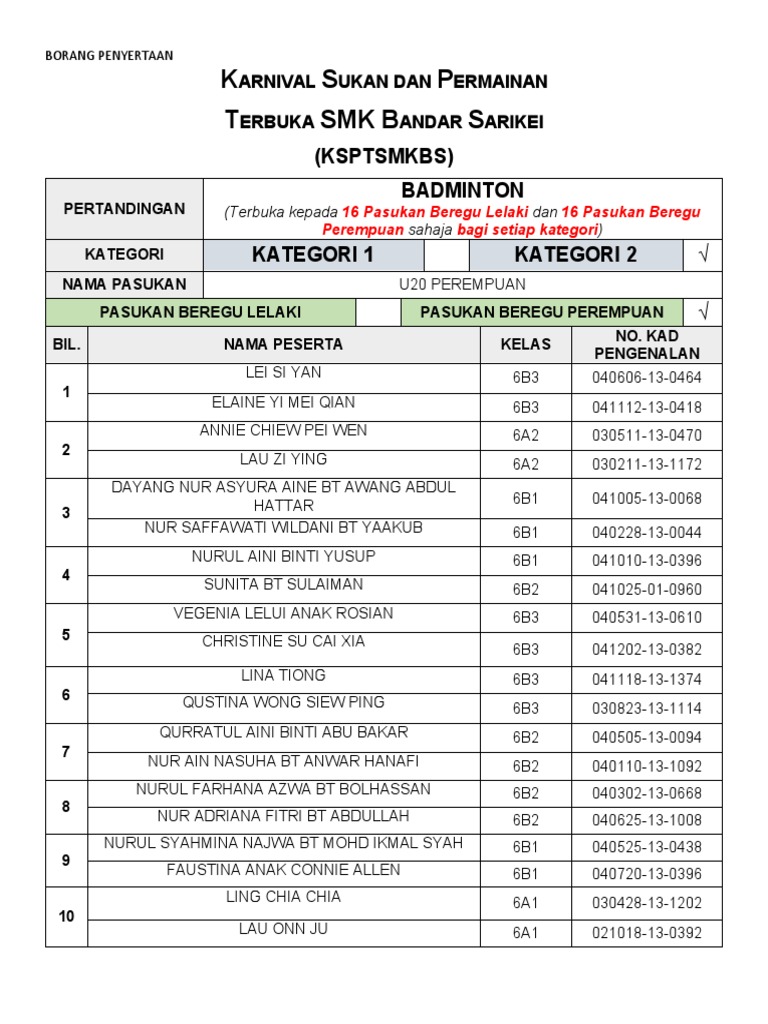Nama Atlet Badminton | PDF
