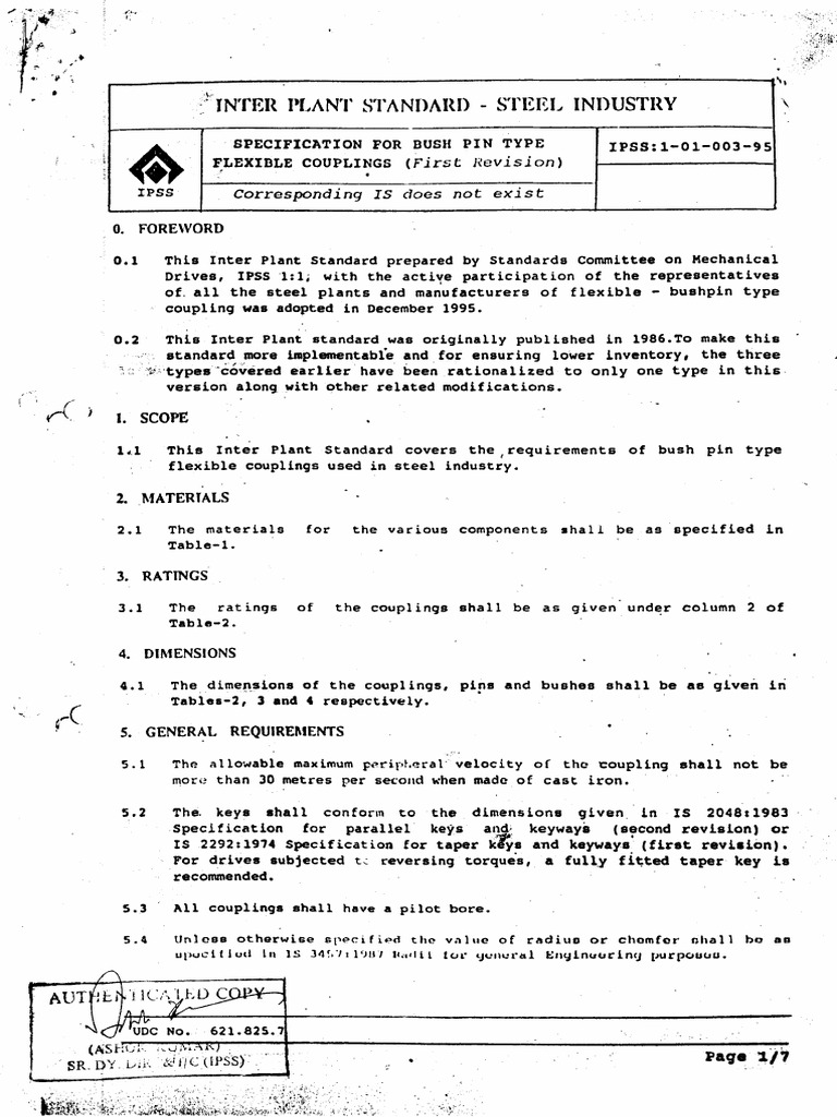 Ipss-1-01-003-95 Specification For Bush Pin Type Flexible Couplings ...