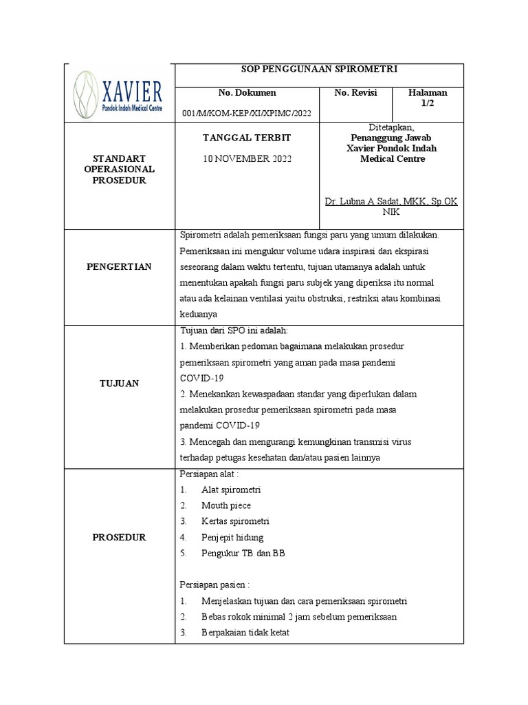 001 Sop Spirometri | PDF | Pengembangan Diri