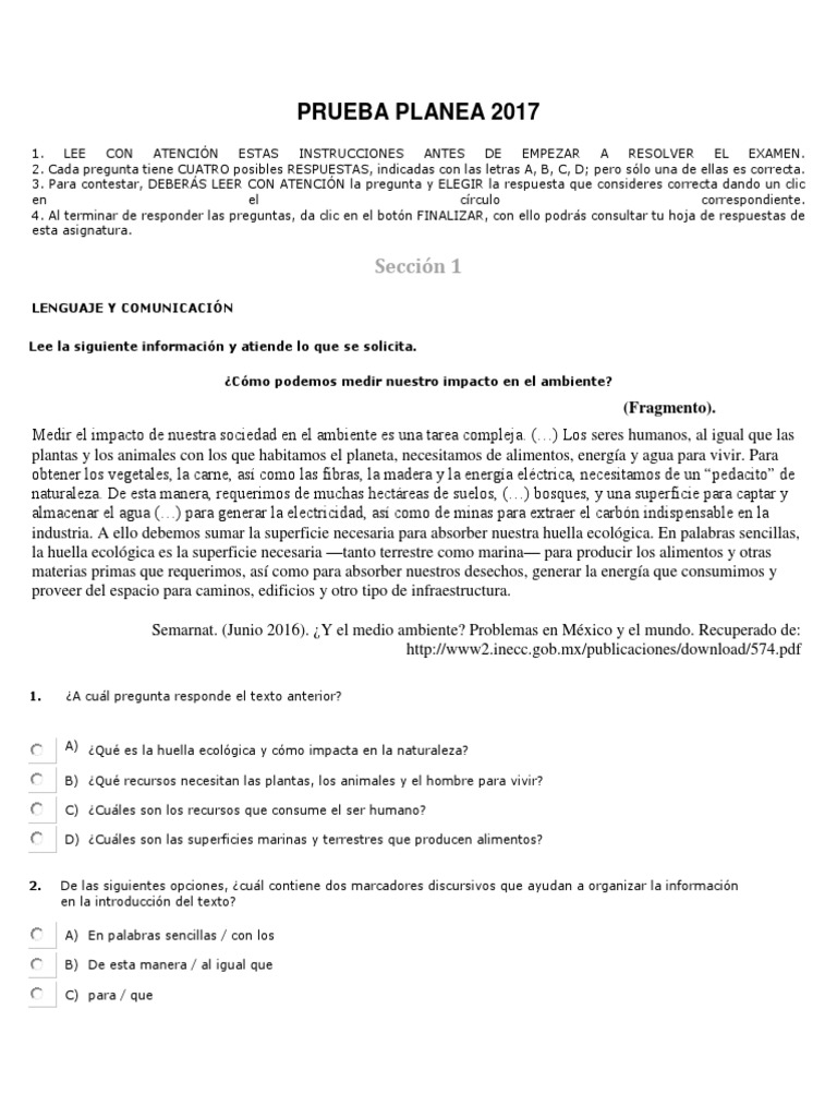 Ejercicios Prueba Planea 2017 | PDF | Cambio climático | Clima