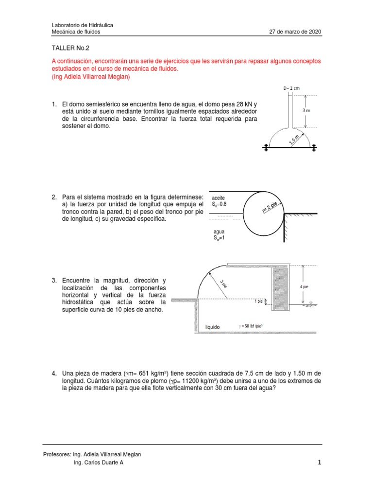 TALLER No. 2 FLUIDOS 27 - Marzo - 2020 | PDF | Longitud | Cantidades fisicas