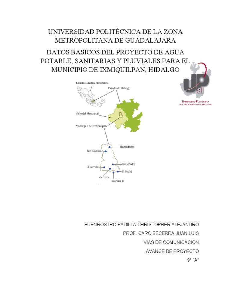 Datos Basicos Del Proyecto de Agua Potable, Sanitarias y Pluviales para El Municipio de ...