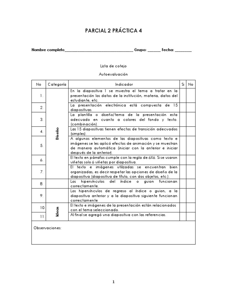 Lista de Cotejo Práctica 4 | PDF