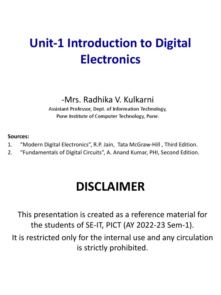 Unit-1-Introduction To Digital Electronics | PDF | Logic Gate ...