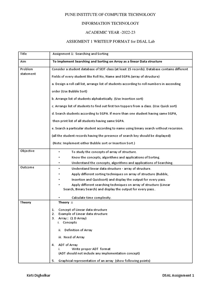 DSAL - Assignment 1 Format | PDF | Array Data Structure | Time Complexity