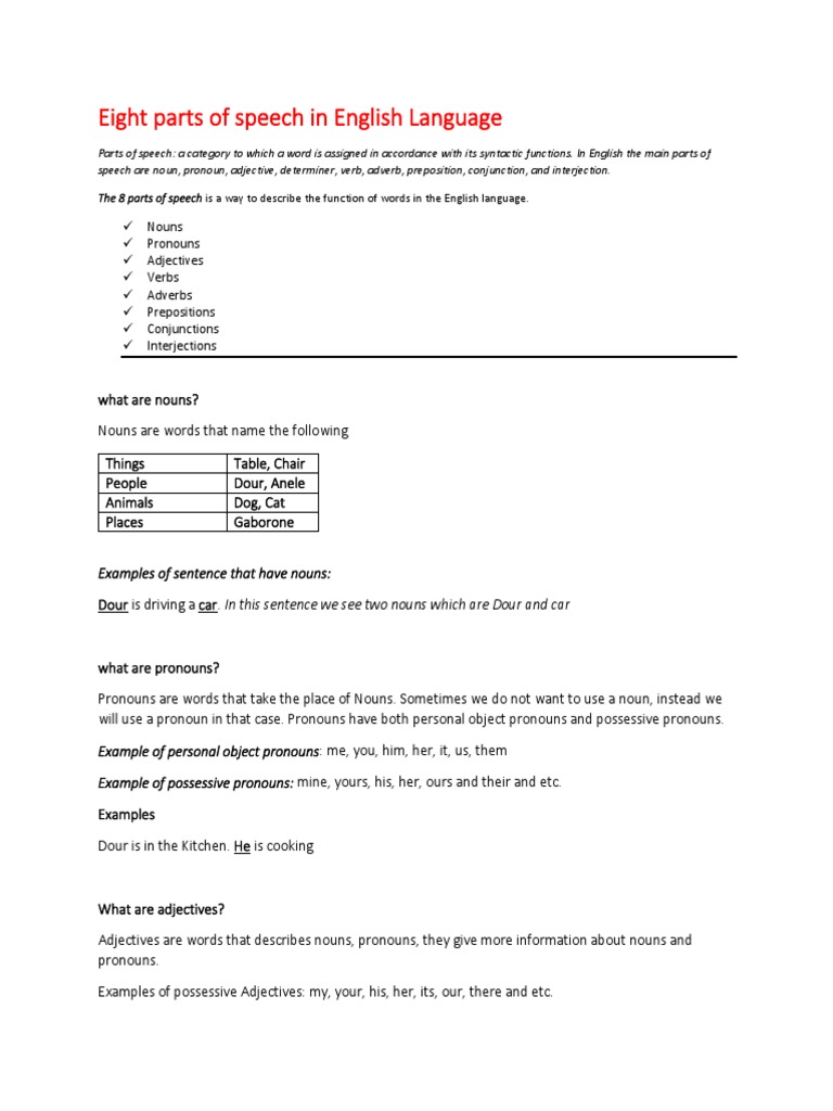 Eight Parts of Speech in English Language | PDF | Part Of Speech | Noun
