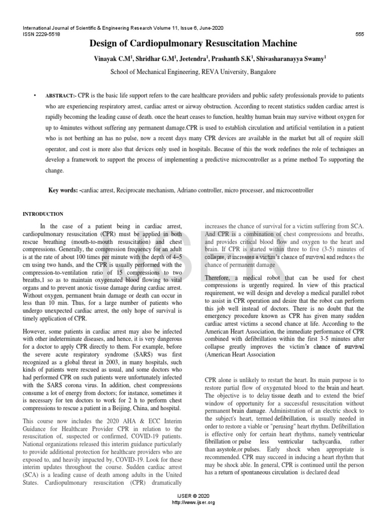 Design of Cardiopulmonary Resuscitation Machine | PDF | Cardiopulmonary ...