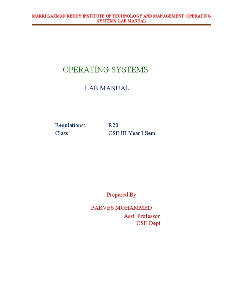 OS LAB MANUAL - R20 Reg MLRITM | PDF | Scheduling (Computing) | Engineering