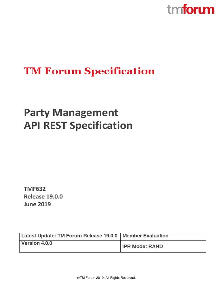TMF632 Party Management API REST Specification R19.0.0 | PDF | Uniform Resource Identifier | Tax ...