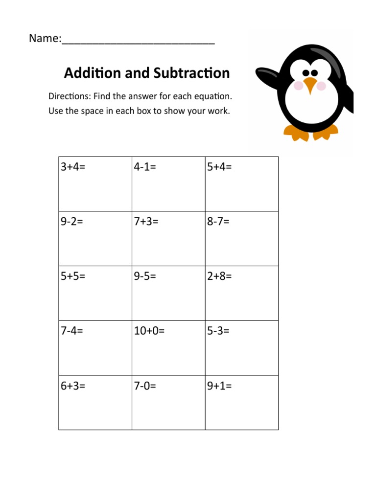 Addition and Subtraction Penguin | PDF | Teaching Methods & Materials