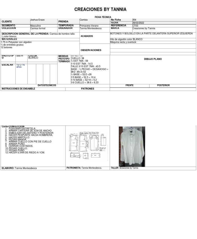 FICHA TECNICA - Confeccion Camisa | PDF | Ropa | Softlines (venta ...