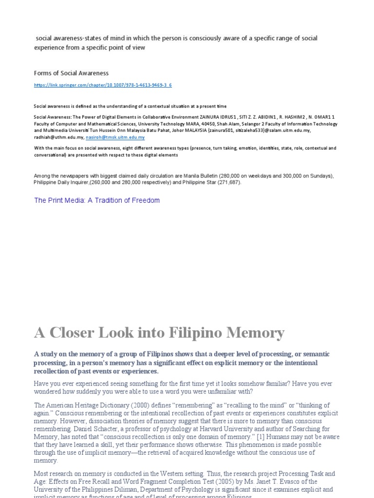 Social Awareness | PDF | Recall (Memory) | Memory