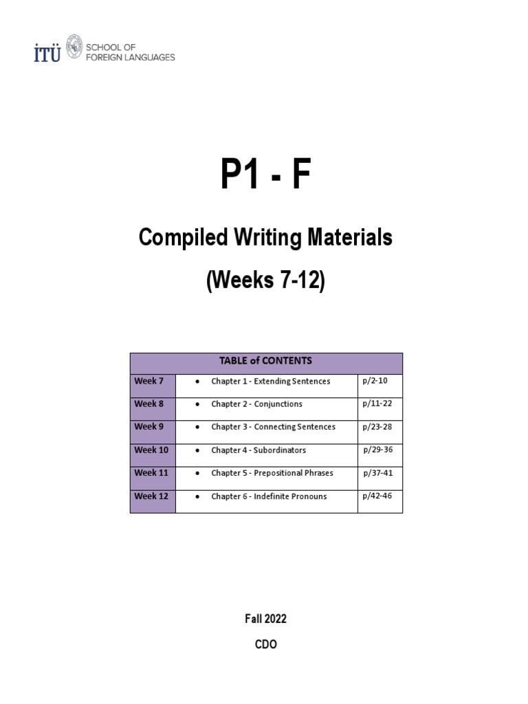 P1 Fall 2022 - 2023 Compiled Writing Materials (Weeks 7-12) | PDF | Subject (Grammar) | Adverb