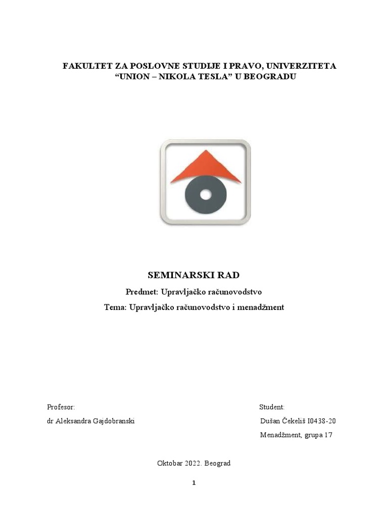 Upravljacko Racunovodstvo I Menadzment | PDF