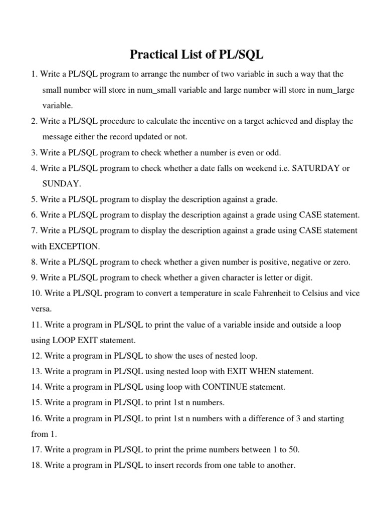 PL SQL Practical List | PDF | Pl/Sql | Control Flow