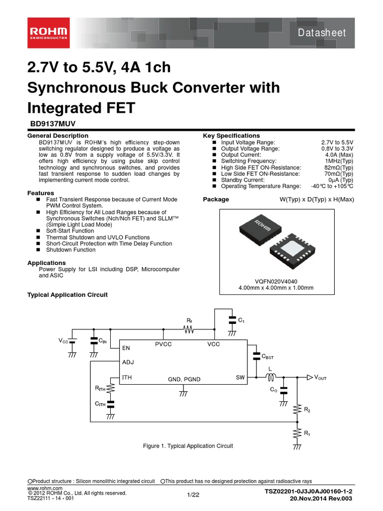 2.7V To 5.5V, 4A 1ch Synchronous Buck Converter With Integrated FET ...