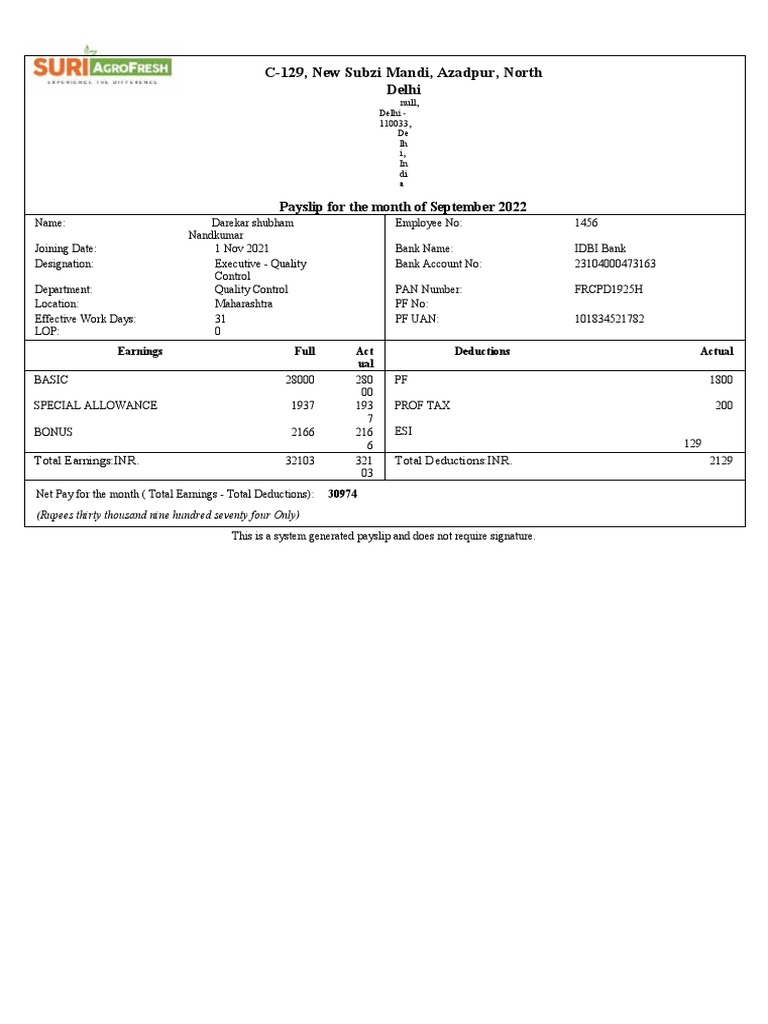 Payslip September 2022 PDF | PDF | Income | Economies