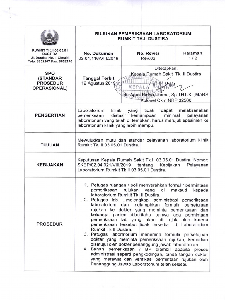 SPO Rujukan Pemeriksaan Laboratorium | PDF