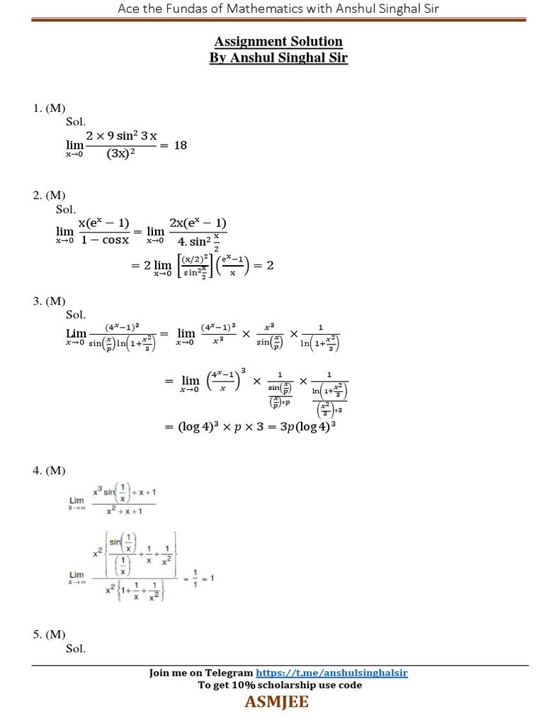 Limits Assignment Solutions | PDF