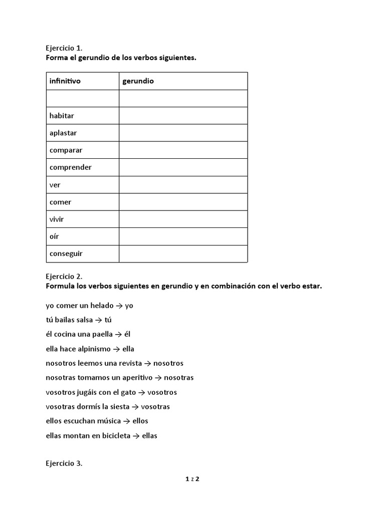 Gerundio - Ejercicio | PDF