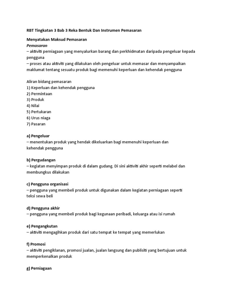 Nota Ringkas RBT Tingkatan 3 Bab 3 Reka Bentuk Dan Instrumen Pemasaran ...
