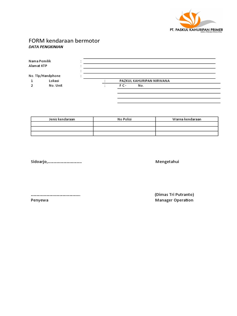 Formulir Kendaraan Bermotor | PDF