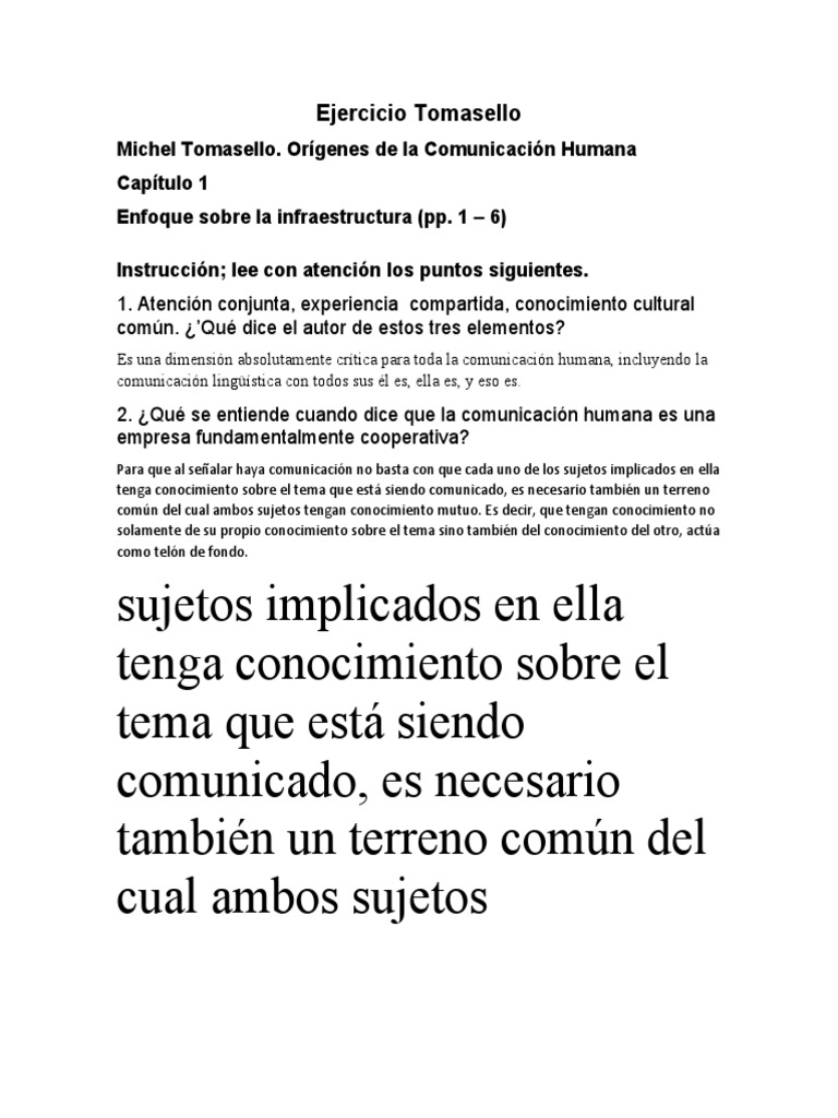 Comunicación Cooperativa según Tomasello | PDF | Conocimiento ...