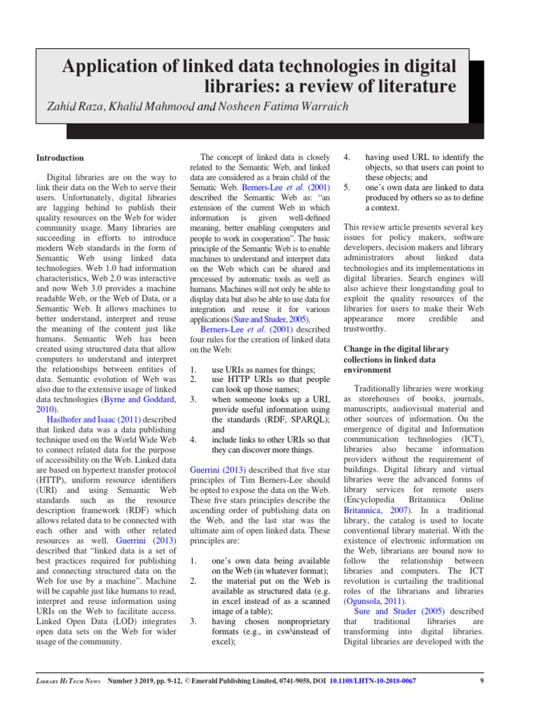 Application Of Linked Data Technologies In Digital Libraries Pdf Semantic Web World Wide Web