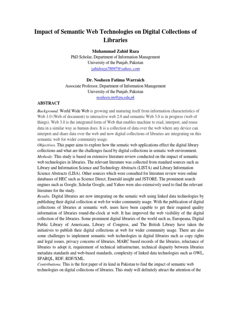 Impact Of Semantic Web Technologies On Digital Collections Of Libraries Pdf Semantic Web