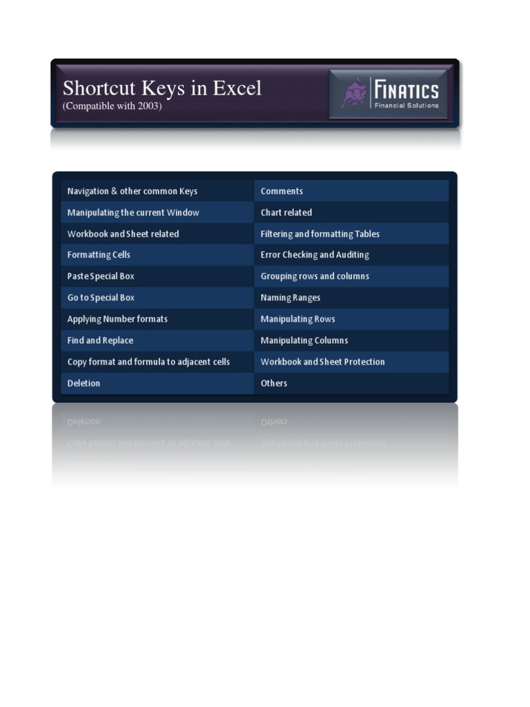 Excel 2010 Shortcut Keys Guide | PDF | Microsoft Excel | Computing