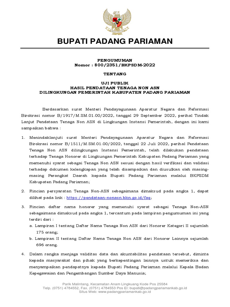 Pengumuman Uji Publik Tenaga Non Asn - Full | PDF Pengumuman Uji Publik Tenaga Non Asn - Full | PDF