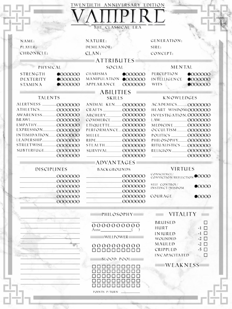 2027030-Vampire Classical Era Sheet 5pg | PDF