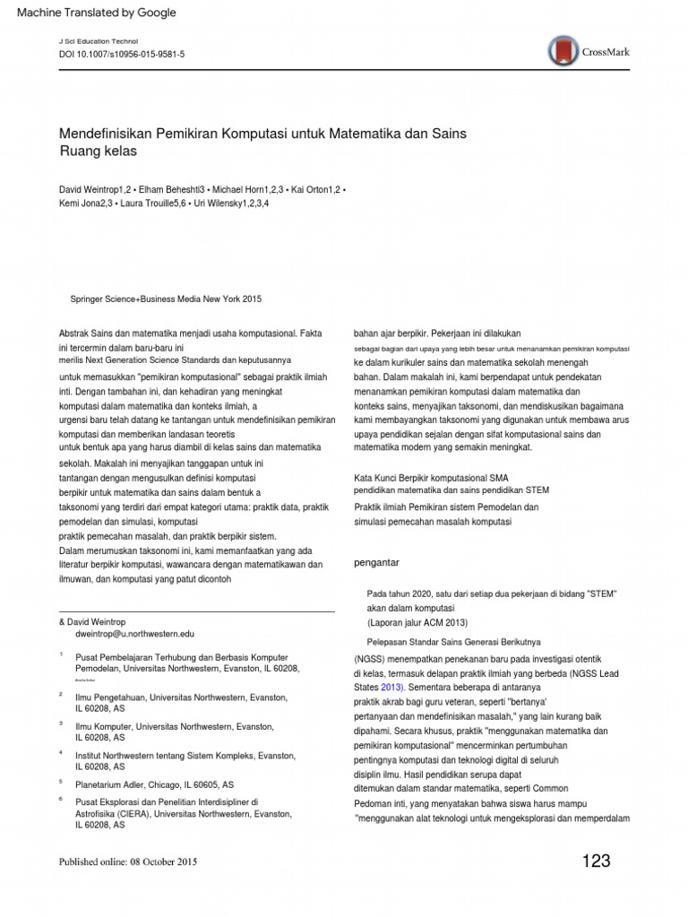 Terjemahan Defining Computational Thinking For Mathematics And Science