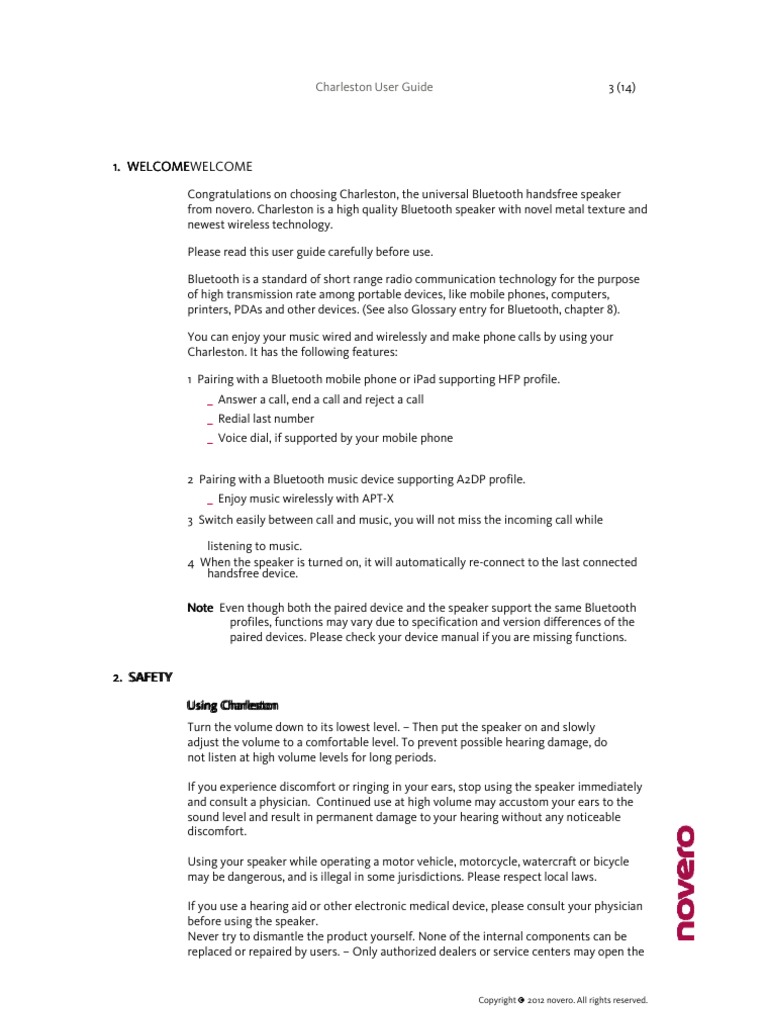 Manual Novero Charleston | PDF | Bluetooth | Telephone