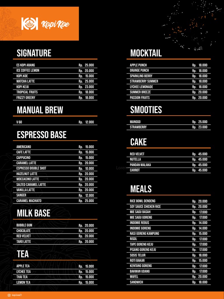 Menu Kopi Koe | PDF | Caffeinated Drinks | Food And Drink