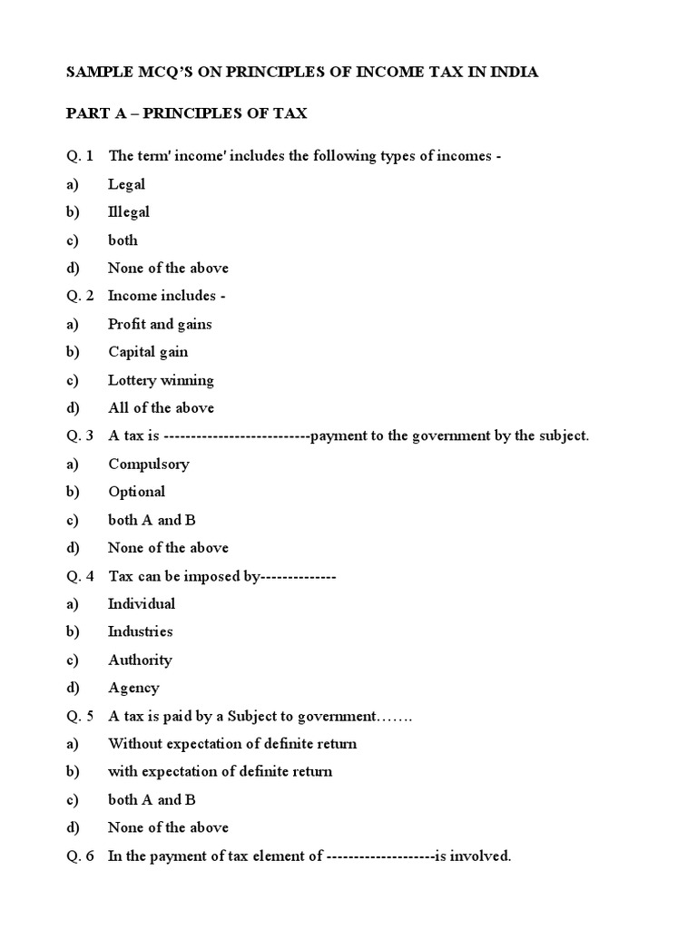 MCQ Principal of Income Tax | PDF | Depreciation | Taxes