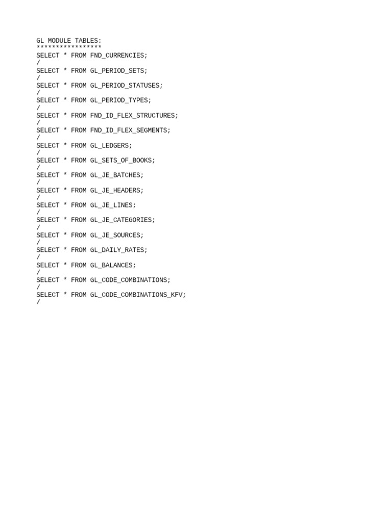 GL Module SQL Table Queries | PDF
