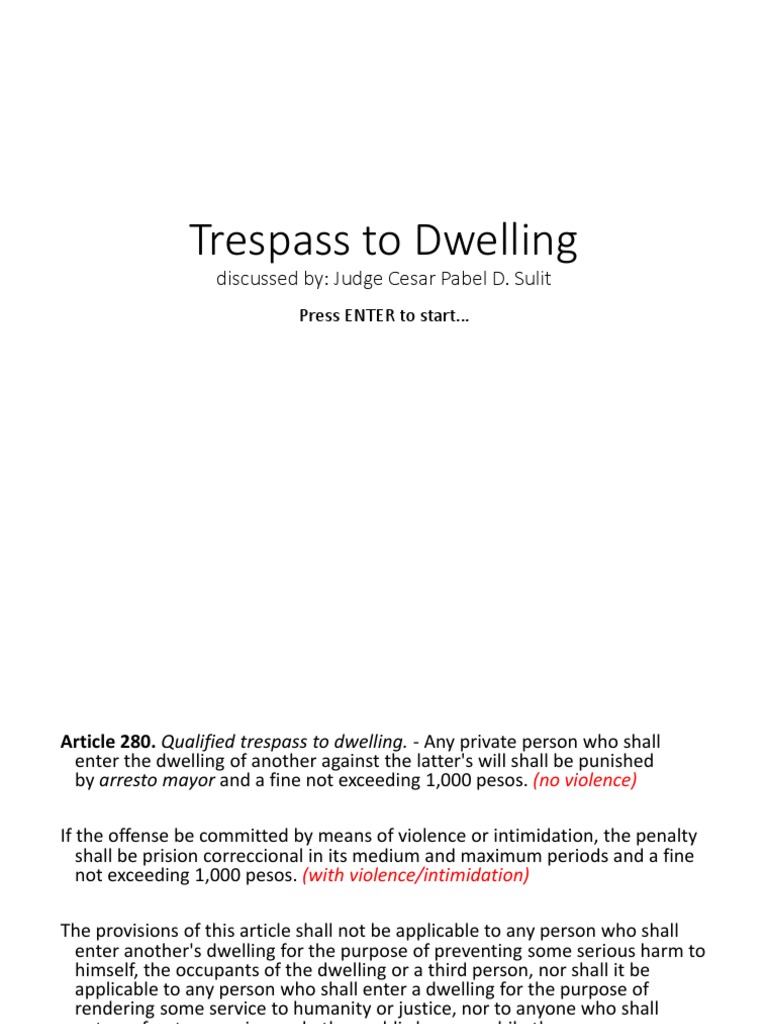Tresspass To Dwelling | Download Free PDF | Employment | Crimes