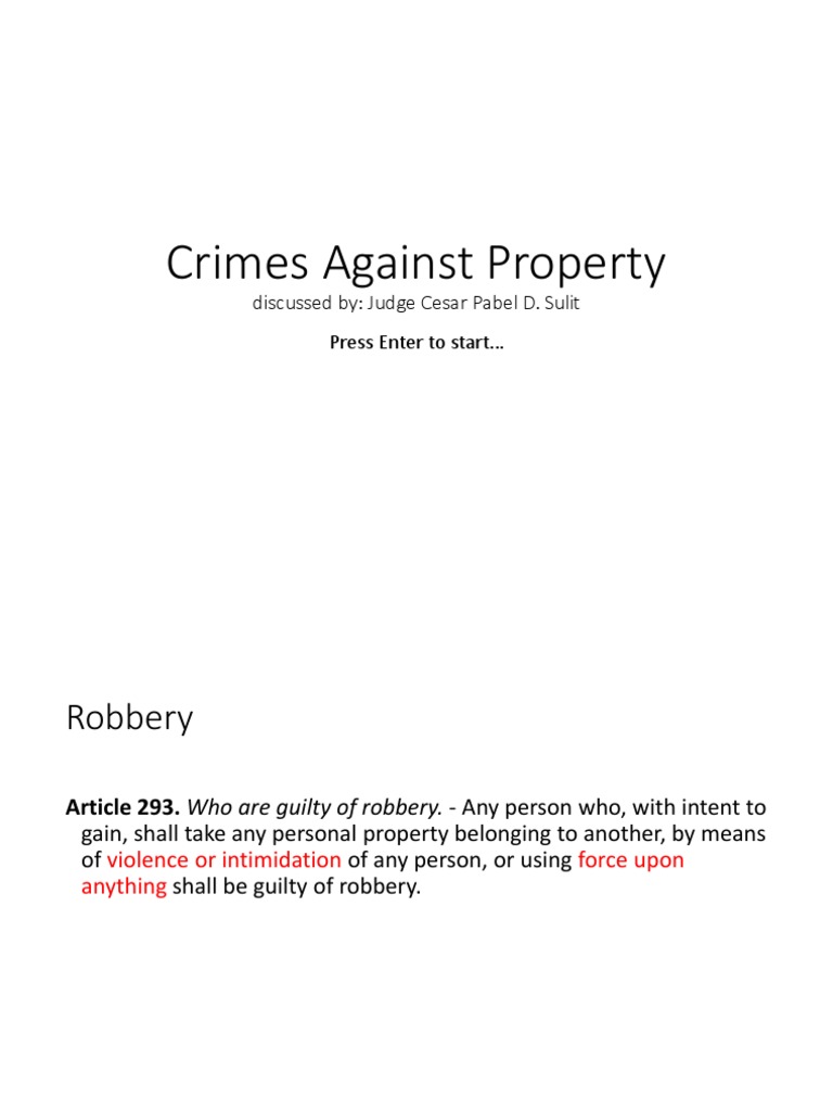 Crimes Against Property Slidepresentation | Download Free PDF | Robbery ...