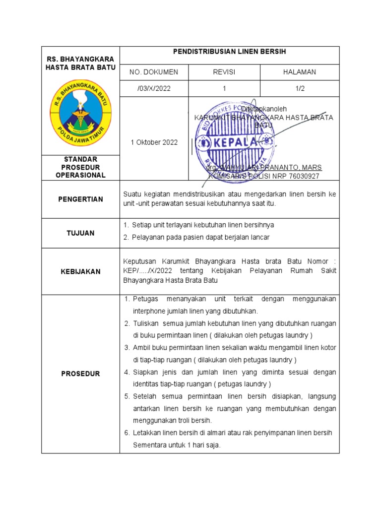 Pendistribusian Linen Bersih | PDF