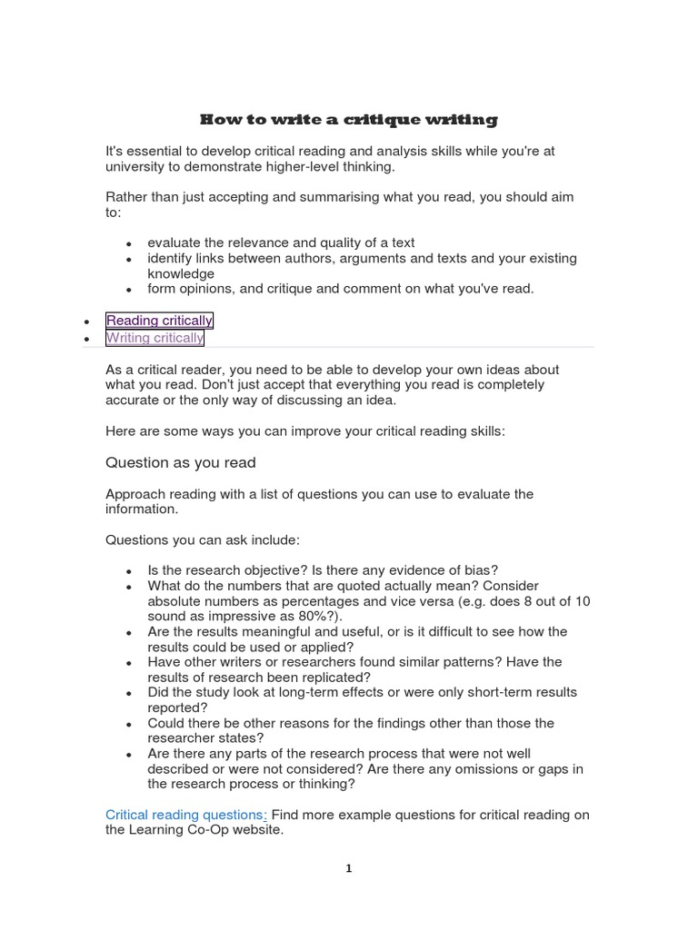 How To Write A Critique | PDF | Argument | Evidence