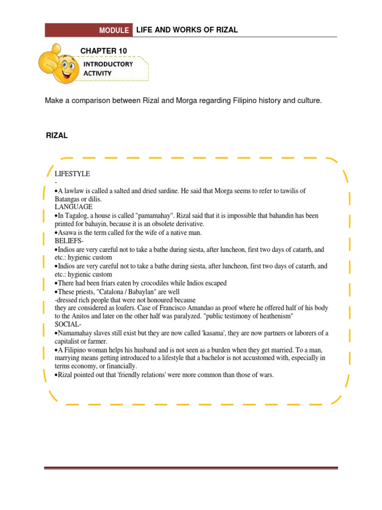 Chapter 10 Introductory Activity Rizal | PDF | Tagalog Language