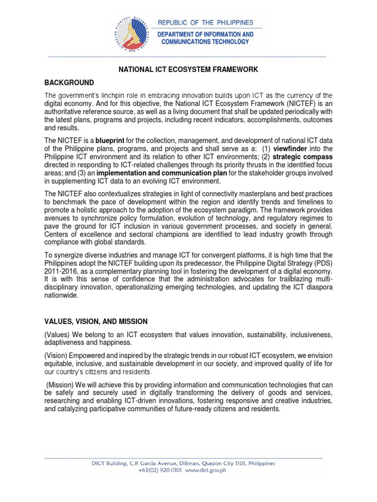 National ICT Ecosystem Framework Overview | PDF | Educational ...