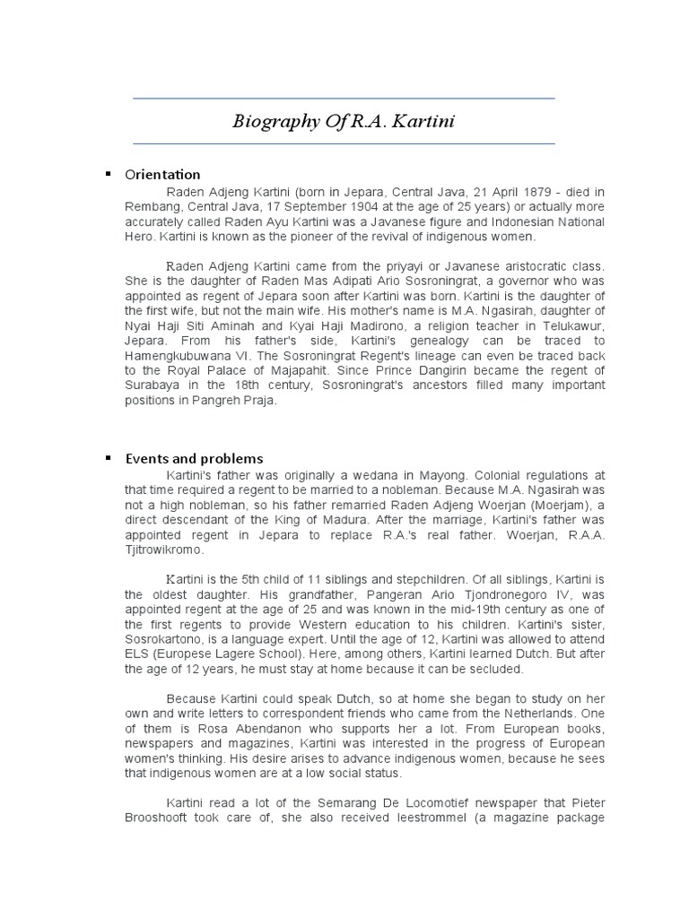 Biography of RA Kartini | PDF