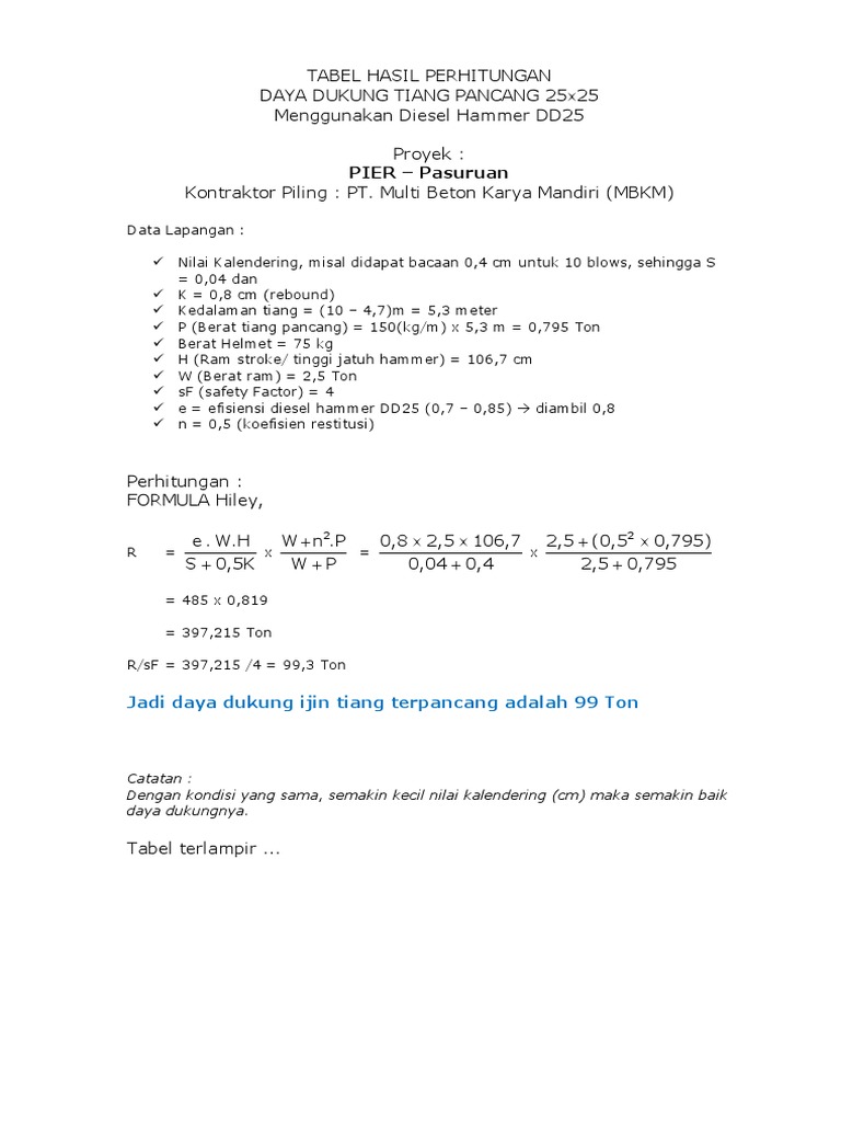 Tabel Kalendering Tiang Pancang | PDF