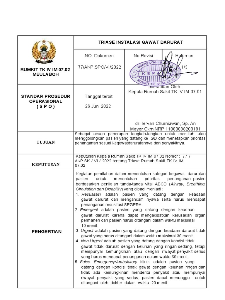 Spo Triase Igd | PDF