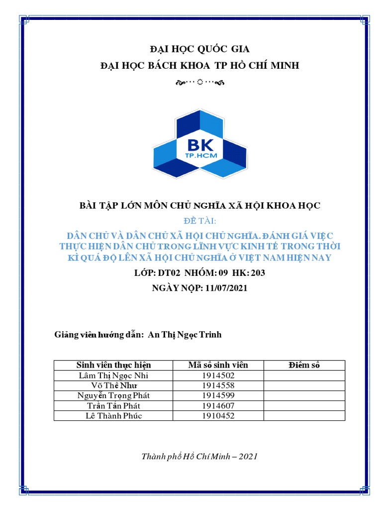 L P DT02 - Nhóm 09 - Môn CNXHKH - HK203 | PDF