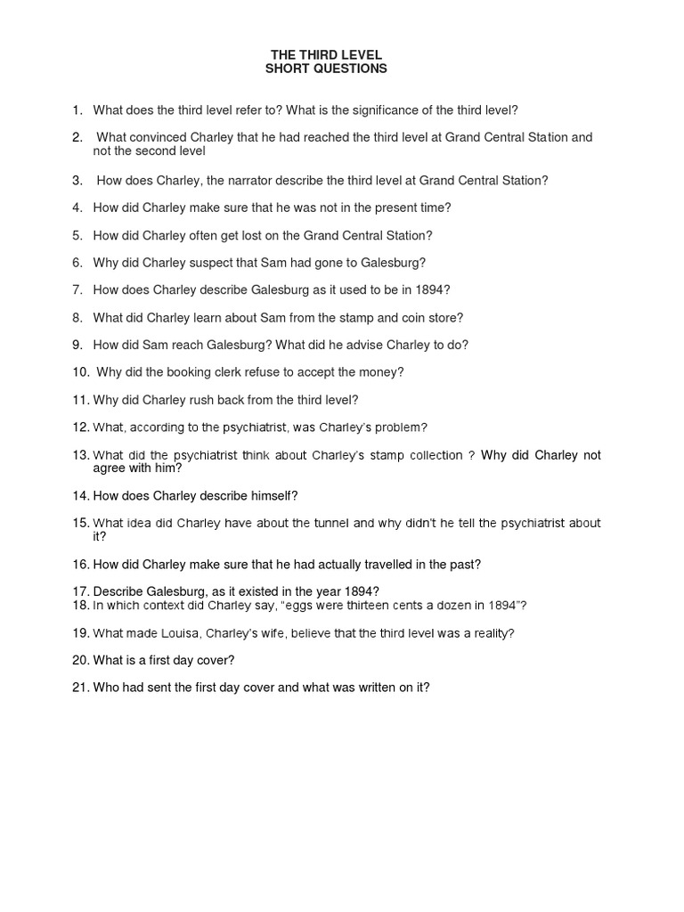 Short Questions - The Third Level | PDF